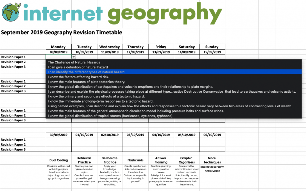 Geography Revision Plan Generator and Tracker - Internet Geography